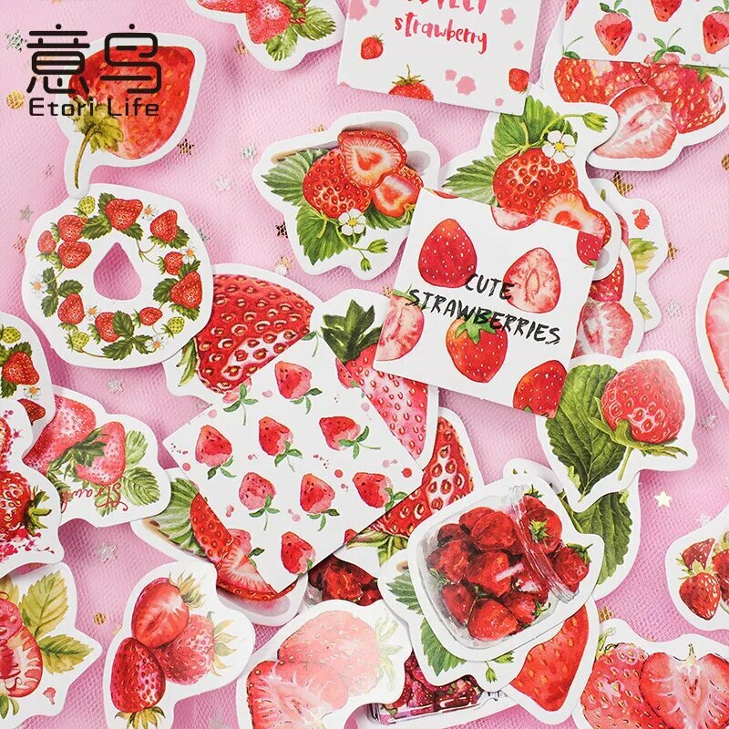 Наклейки наклейки клубника, 10шт, розовый