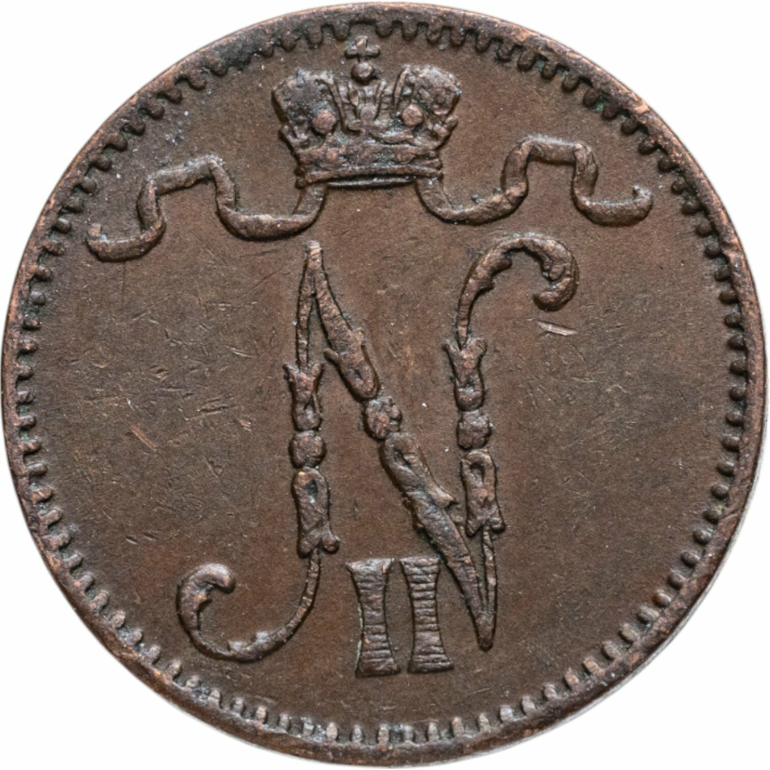 1 пенни penny 1908, монета для Финляндии, Медь, в сохранности XF