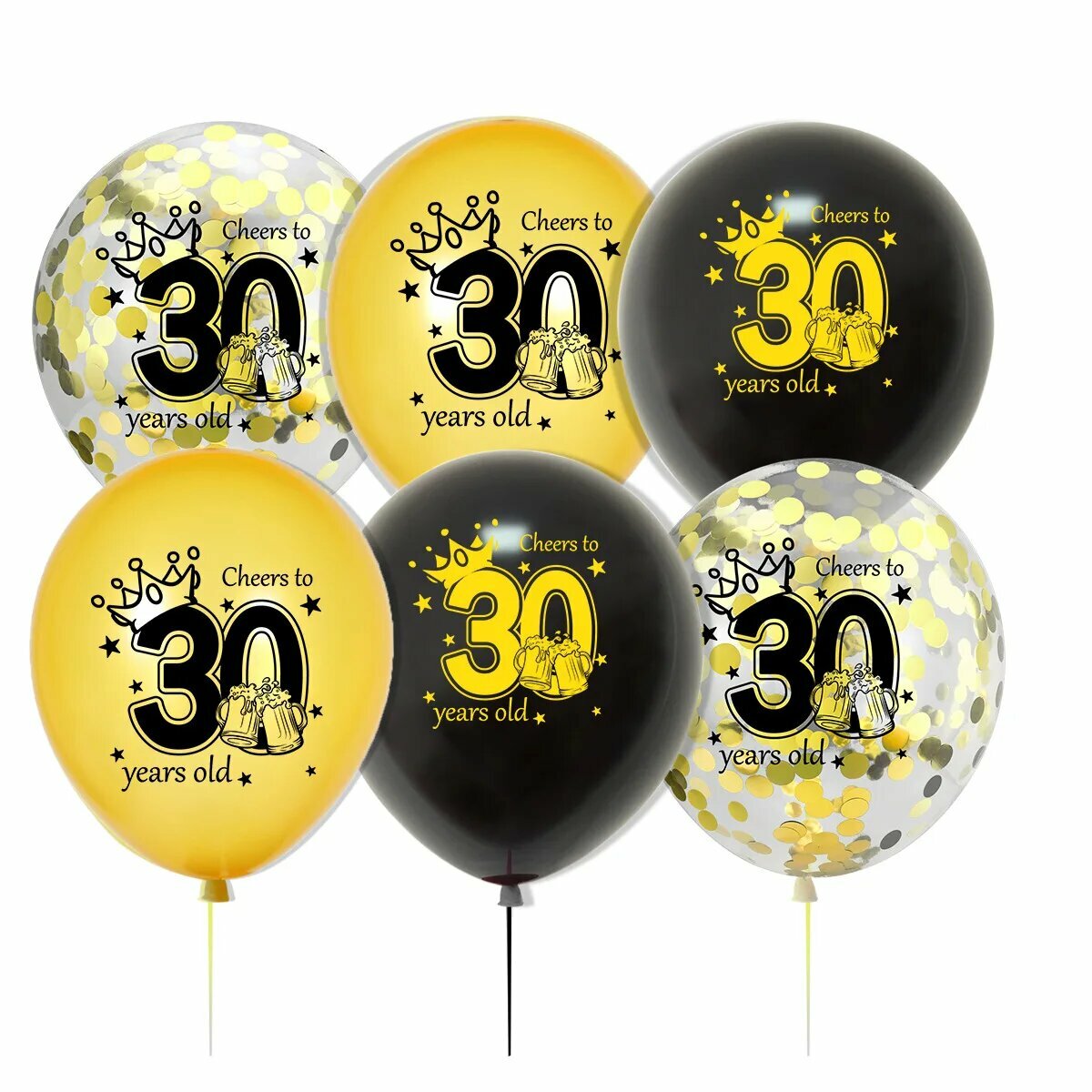 12 упаковок черных золотых воздушных шаров для дня рождения 30th