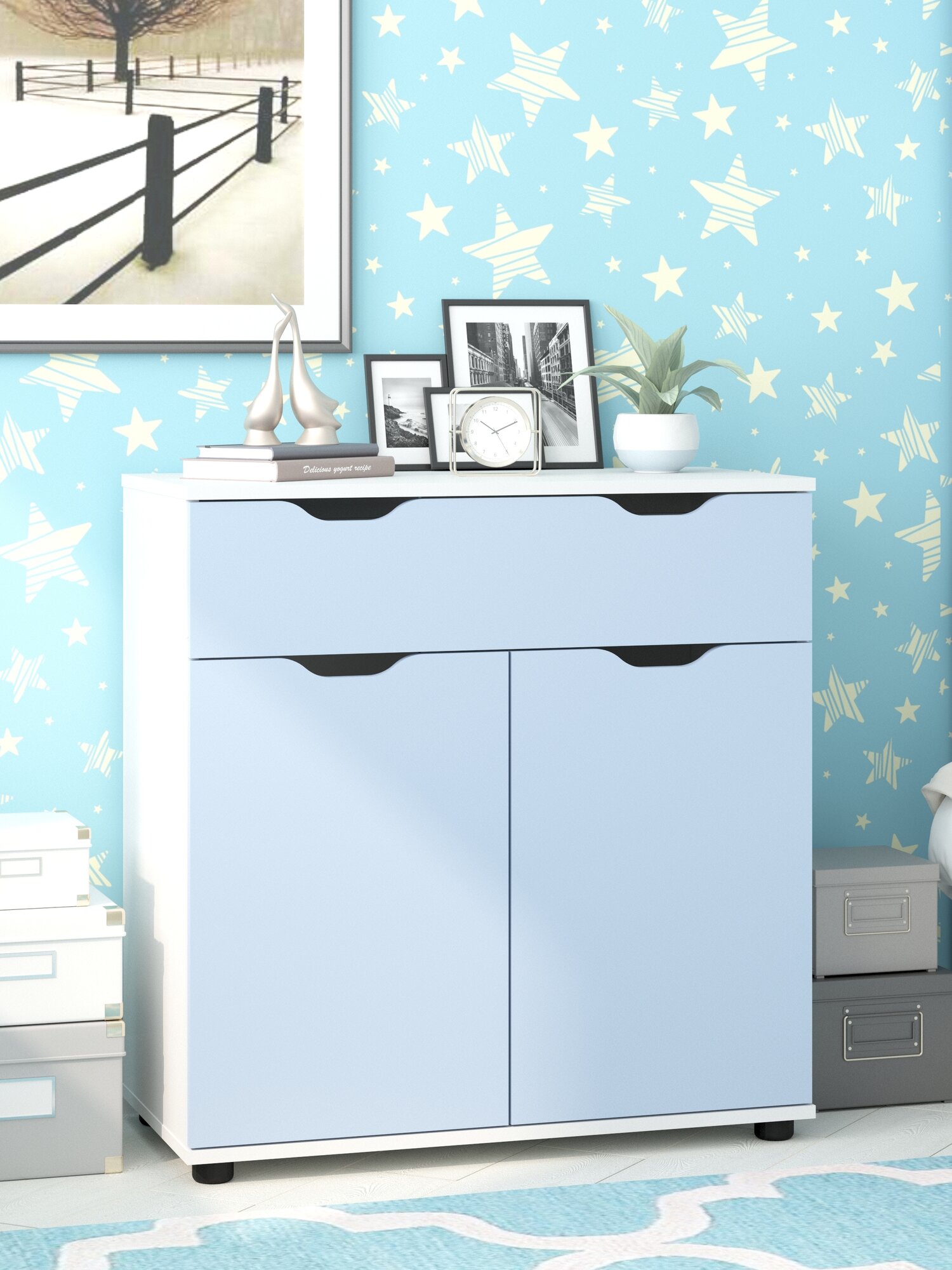 Есэндвич Grand-Лаворо-4 Комод 80х83х40 см с ящиками и дверцами(Белый/Серенити)