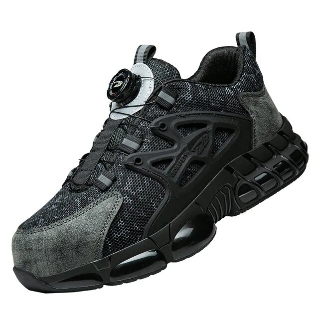 Защитные ботинки на толстой подошве с вращающейся кнопкой, рабочая обувь со стальным носком, мужские нескользящие легкие защитные кроссовки