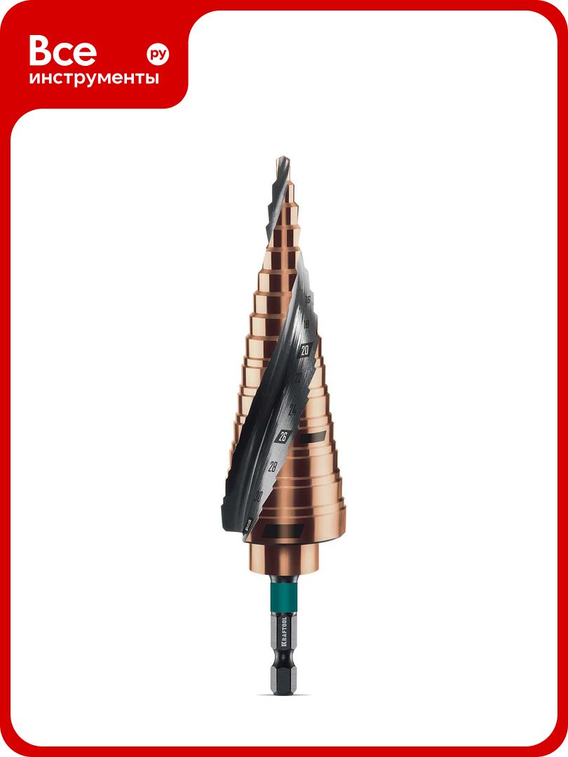 Сверло ступенчатое KRAFTOOL Cobalt 4-32мм, 15 ступеней 29691-4-32-15, пластиковая