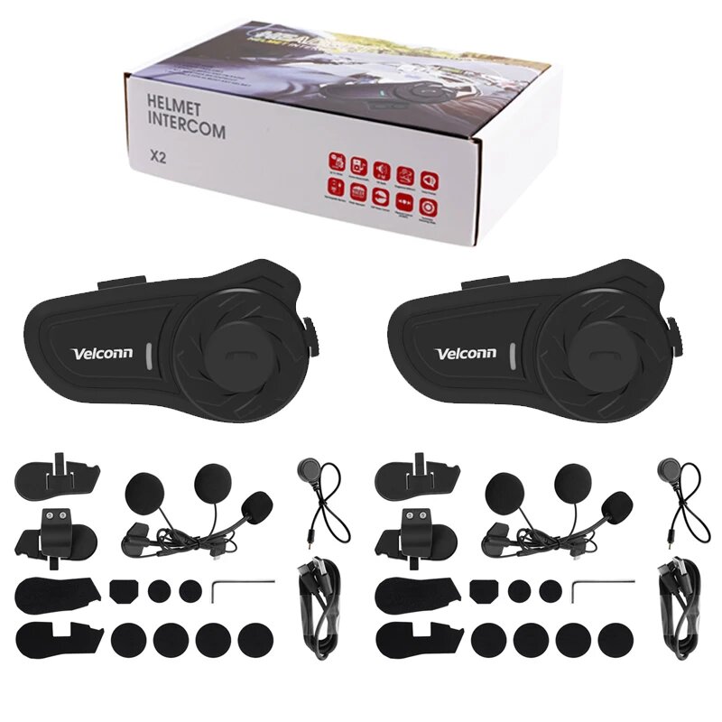 Velconn X2 Bluetooth домофон для мотоцикла, 2 шт.