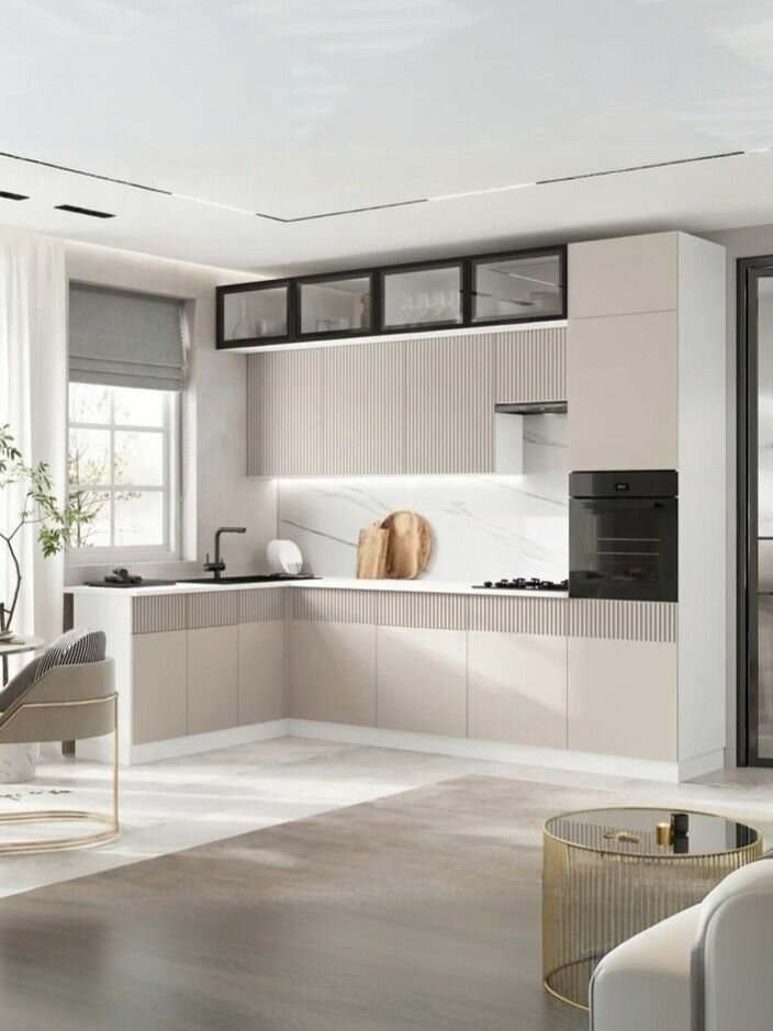 Угловая кухня Оливия МДФ/ЛДСП 3,0х1,8м белый/кашемир со столешницей лев.