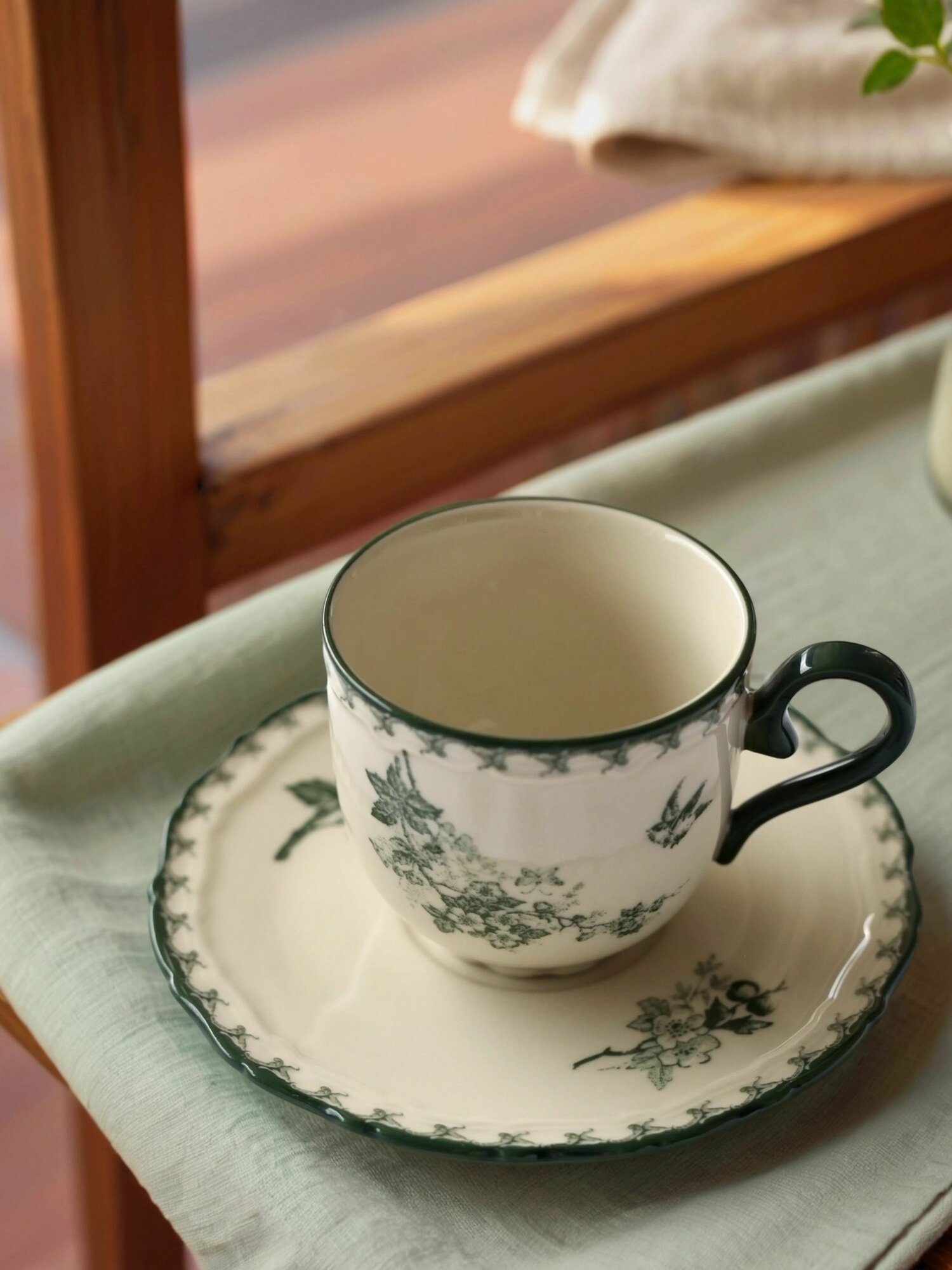 Чайная пара "Боярышник", бежевый, зеленый, 200 мл, Дымов Керамика