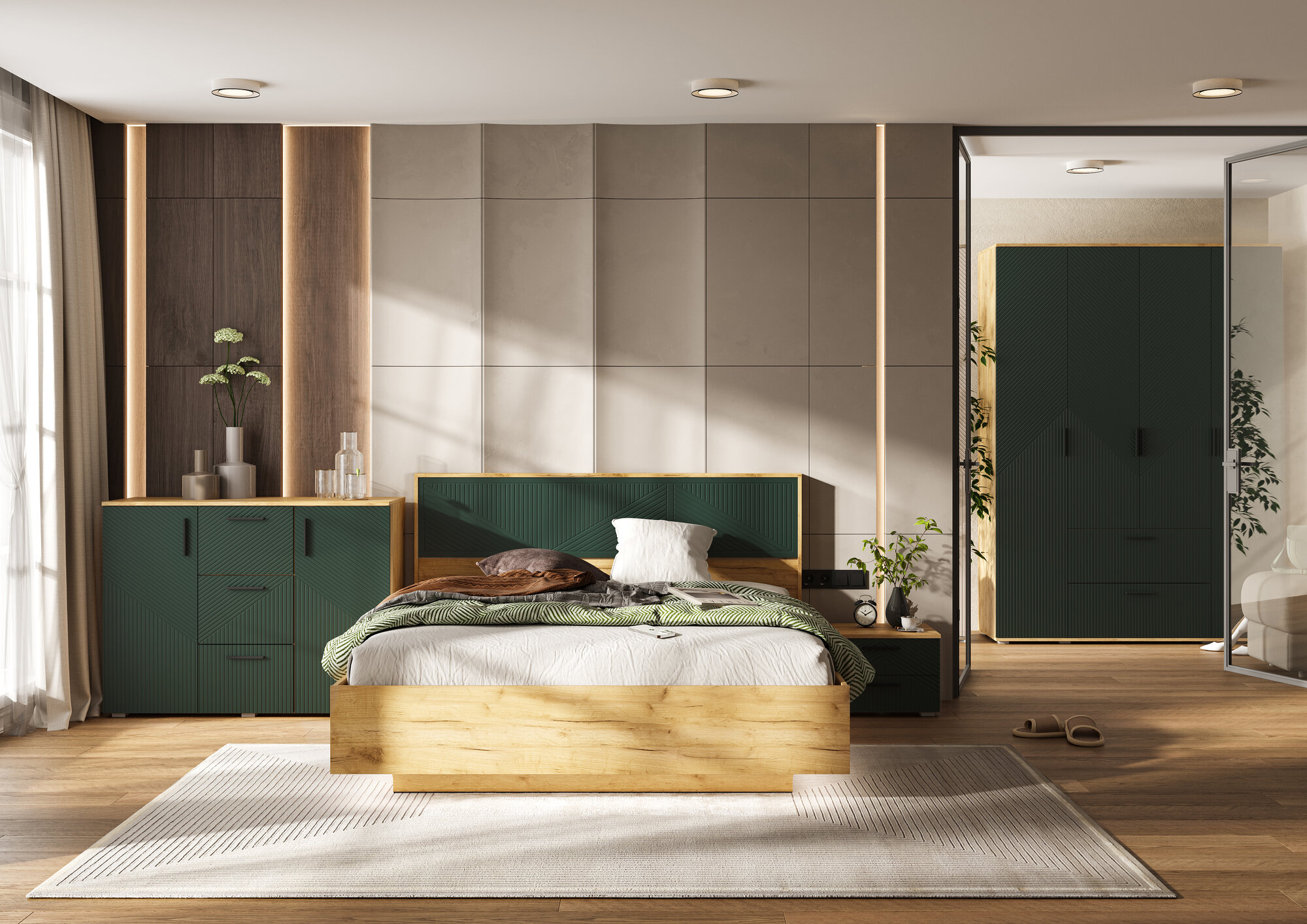 Кровать парящая Миф Сильвия 1,6м (ортопед дерево) Браш Мени Грин/Дуб Крафт, Дуб Крафт