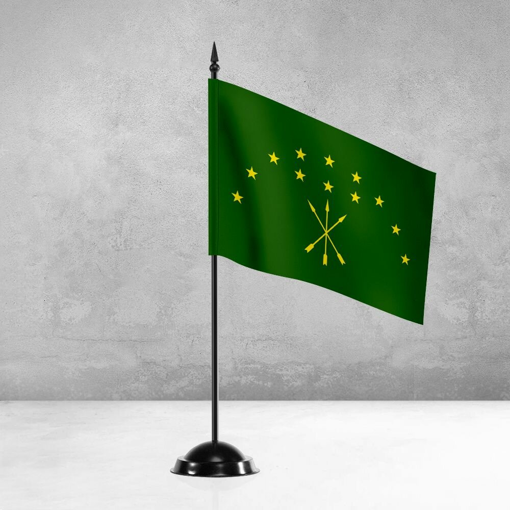 Настольный флаг Адыгеи на пластиковой черной подставке