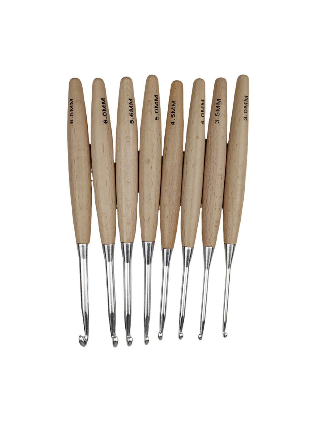 8шт Игла для вязания крючком с деревянной ручкой для вязания свитера шарфа 3,0 мм-6,5 мм