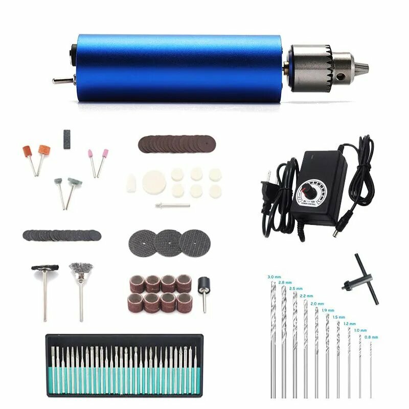 Гравер электрический 24Вт, 13000 об/мин, 3мм + 40 аксессуаров (сверла, насадки) - для ювелиров, творчества, полировки (лазурный)