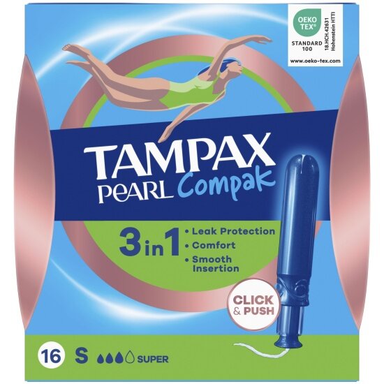 Женские гигиенические тампоны Tampax с аппликатором Compak Pearl Super Duo, 16 шт.