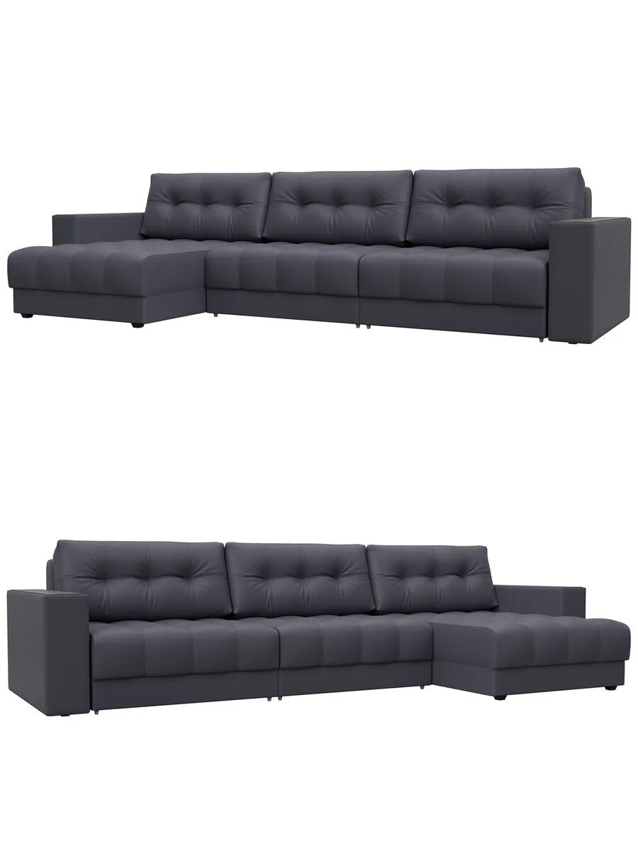 Большой угловой диван Лазурит 331x91x159 см, с универсальным углом, спальное место 143х288 см, ящик для белья, экокожа