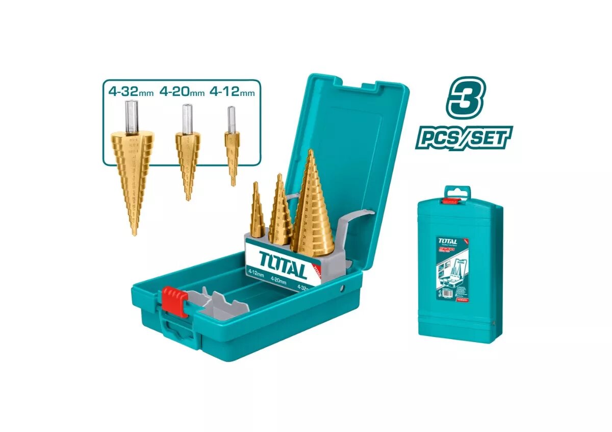 Набор ступенчатых сверл, 4-12мм, 4-20мм, 4-32мм (3 шт) TOTAL TACSD2031