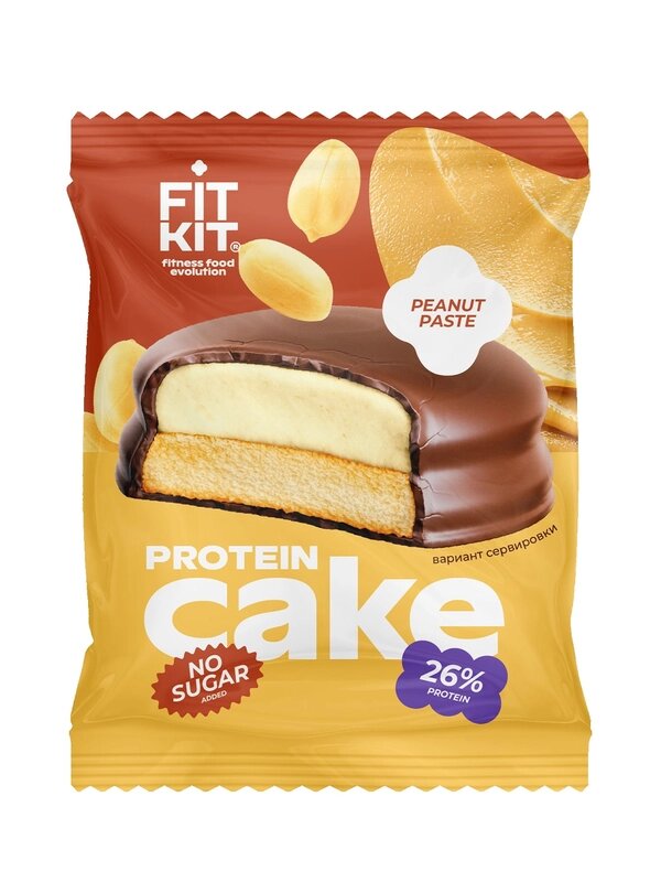 Пирожные Fit Kit "кейк", арахисовая паста, протеиновые, 50 г, 10 штук