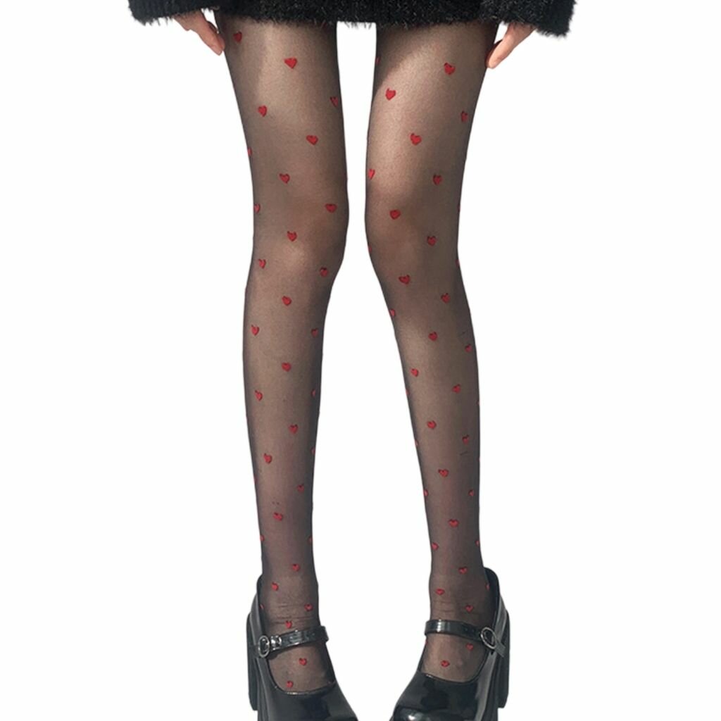 Кружевные чулки в полоску, молочно-белые весенние и осенние модели, японские сладкие колготки-черные шелковые красные love