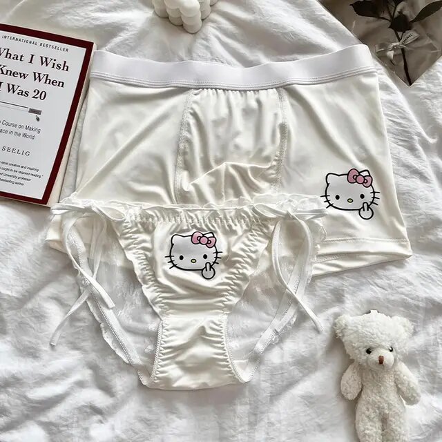 Синие шелковые трусы Hello Kitty Ice Silk с регулируемым поясом. Милое женское нижнее белье. Мужские боксеры. Гладкие и дышащие. Новые, Размер: для девочек L, для мальчиков XL