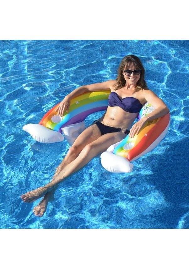 Надувной плавающий диван-кровать, водный реклайнер, размер: 148 x 99 см, разноцветный, радужно-белый