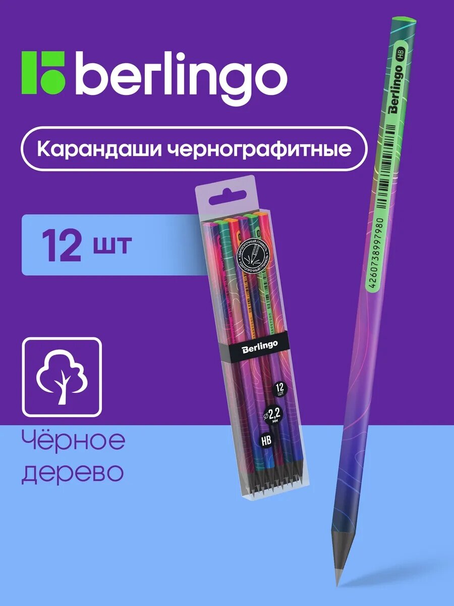 Набор карандашей Berlingo Terrain, чернографитные, HB, диаметр грифеля 2,2мм, 12 штук