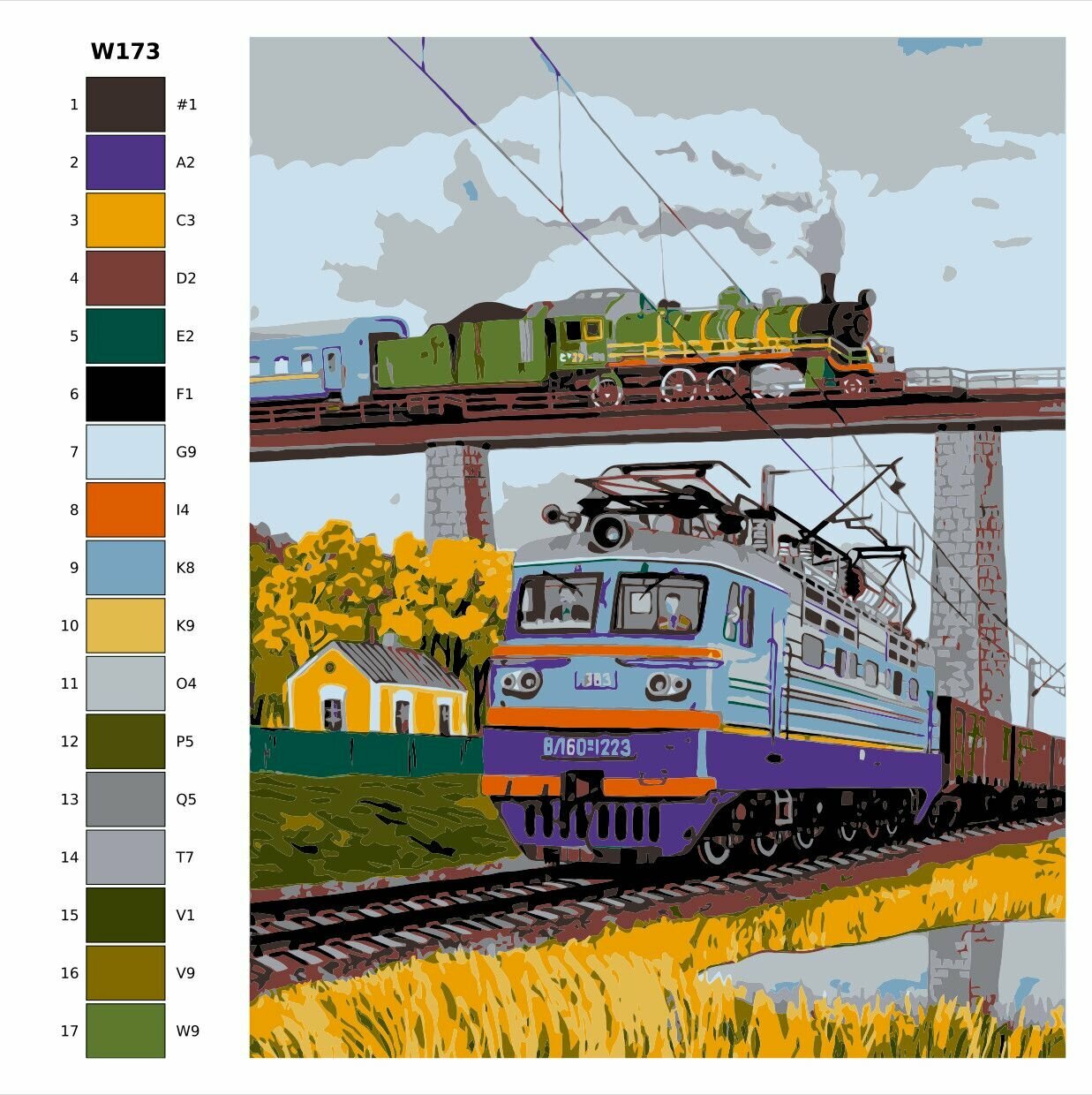 Картина по номерам W-173 "Поезд и паровоз" 60х80