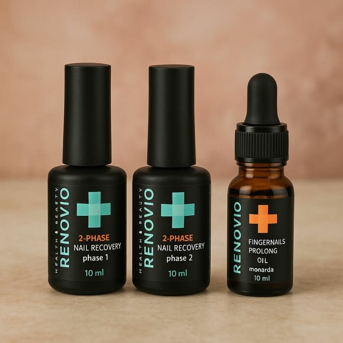 RENOVIO, Двухфазная система для восстановления ногтей + масло монарды, 30 мл