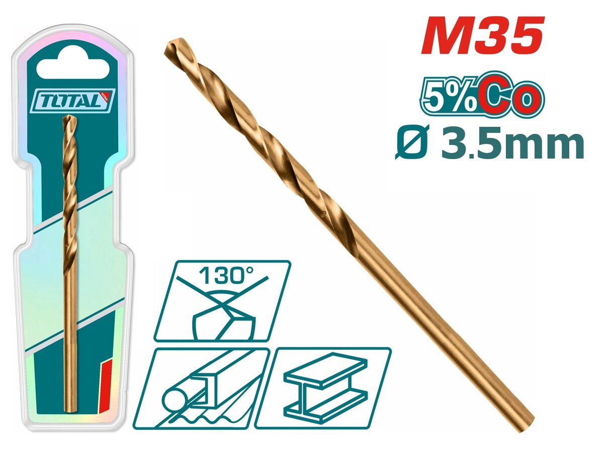 Сверло по металлу 3,5мм, угол заточки 130° TOTAL TAC11203501 (1шт.)