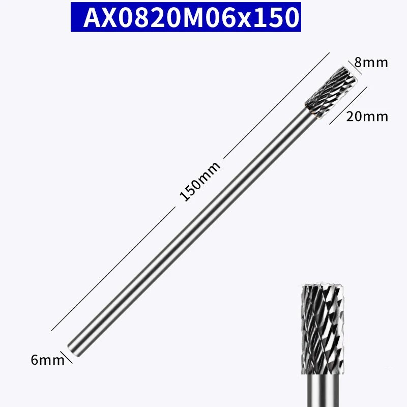 150 мм 1/4 твердосплавный шлифовальный станок с длинной резьбой, абразивные инструменты для резьбы, роторный шлифовальный станок с длинным валом, фреза для дерева и металла 6x8mm Double A