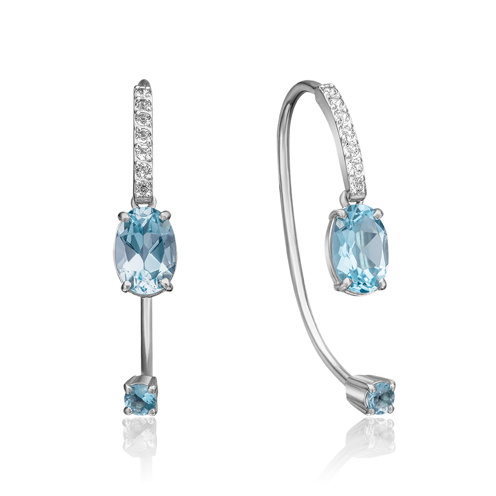 Серьги, белое золото, 585 проба, топаз