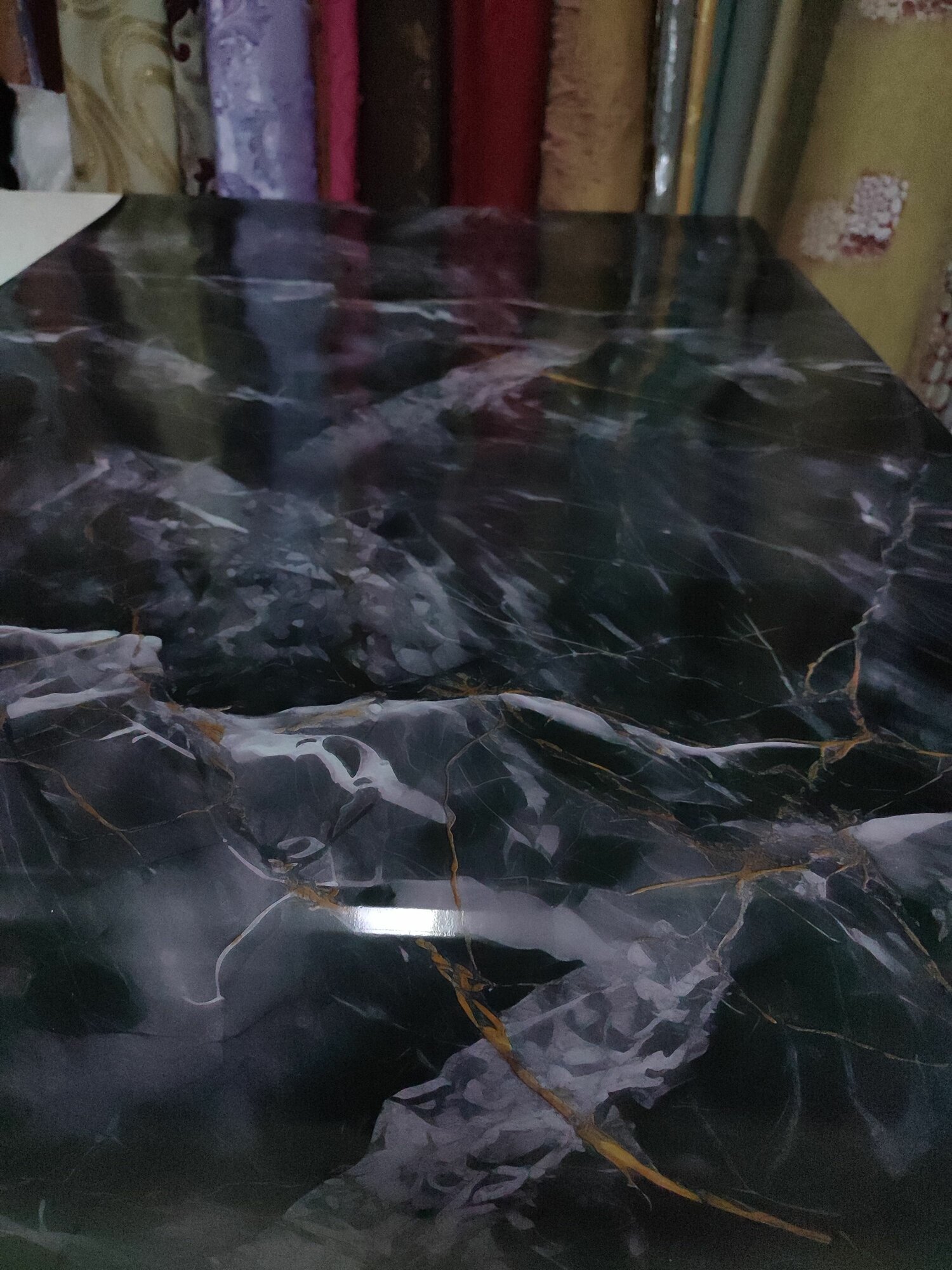 Силиконовая скатерть на стол гибкое стекло мягкое стекло 60x140 см черный мрамор 0.3 мм