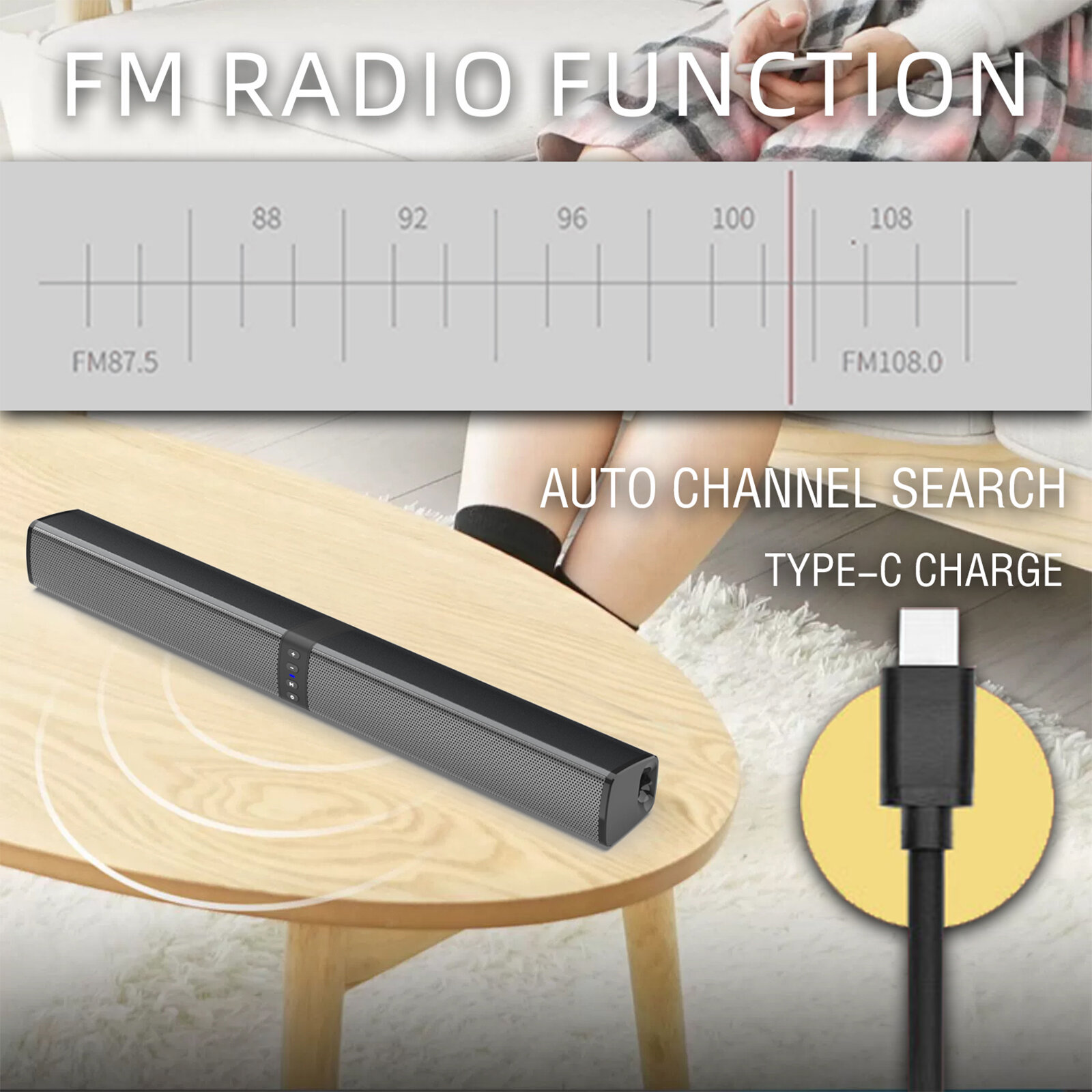 BS-36 Съемный длинный динамик для дома, улицы, телевизора, компьютера, Echo Wall BT Audio, металлический динамик, сетчатый, безрамочный дизайн, совместим с несколькими устройствами, аккумулятор 2000 мАч