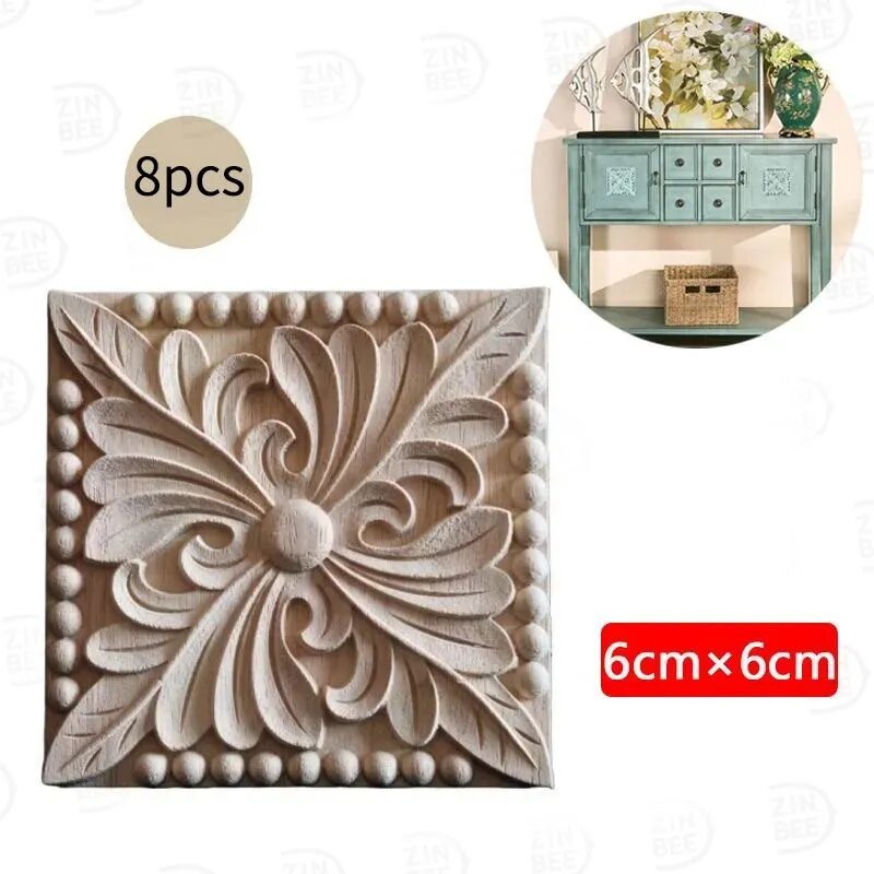 8шт резная аппликация из дерева для украшения мебели, дверей, шкафа, 60*60мм