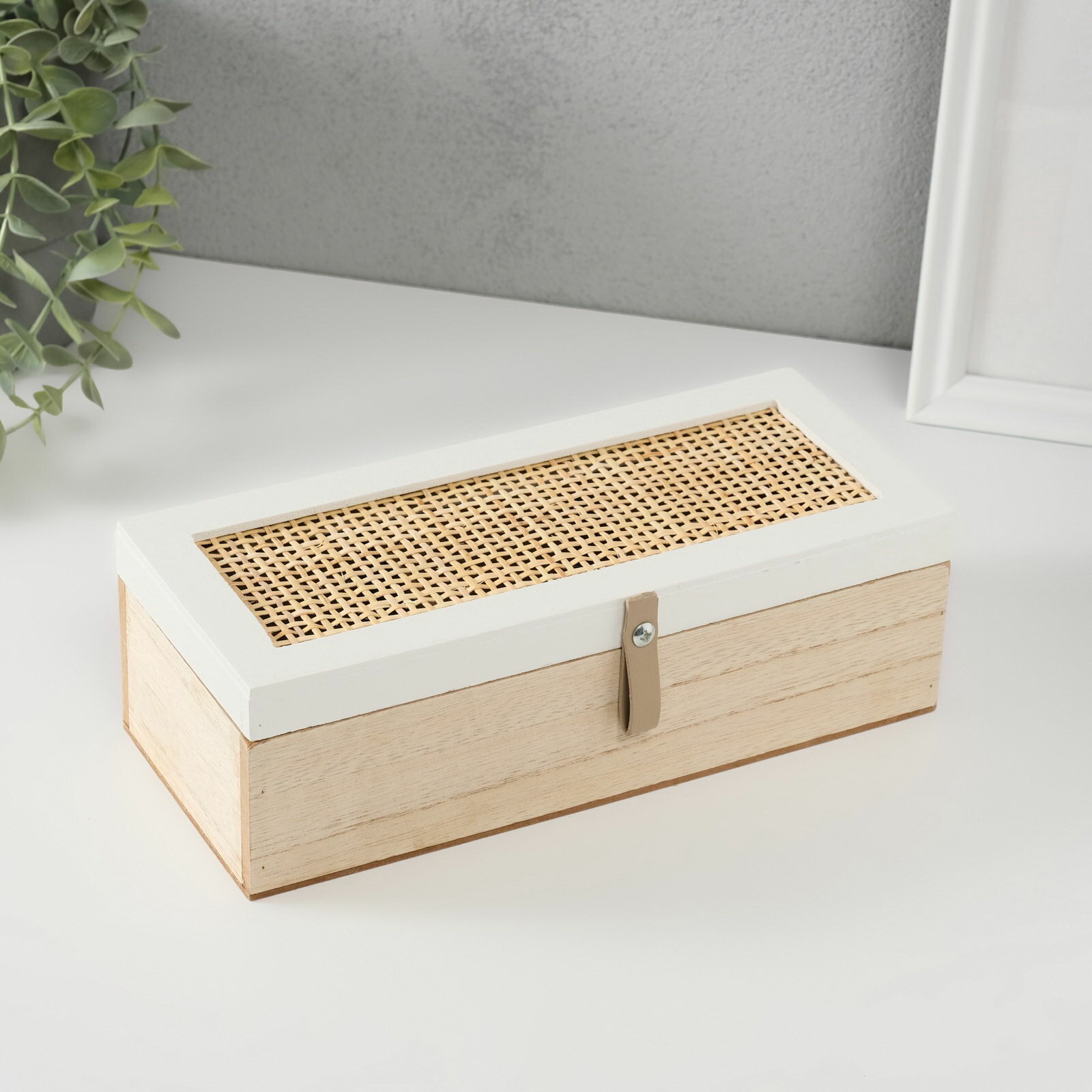 Шкатулка для чая с делениями "Корзинное плетение", дерево, 10x23.5x7 см