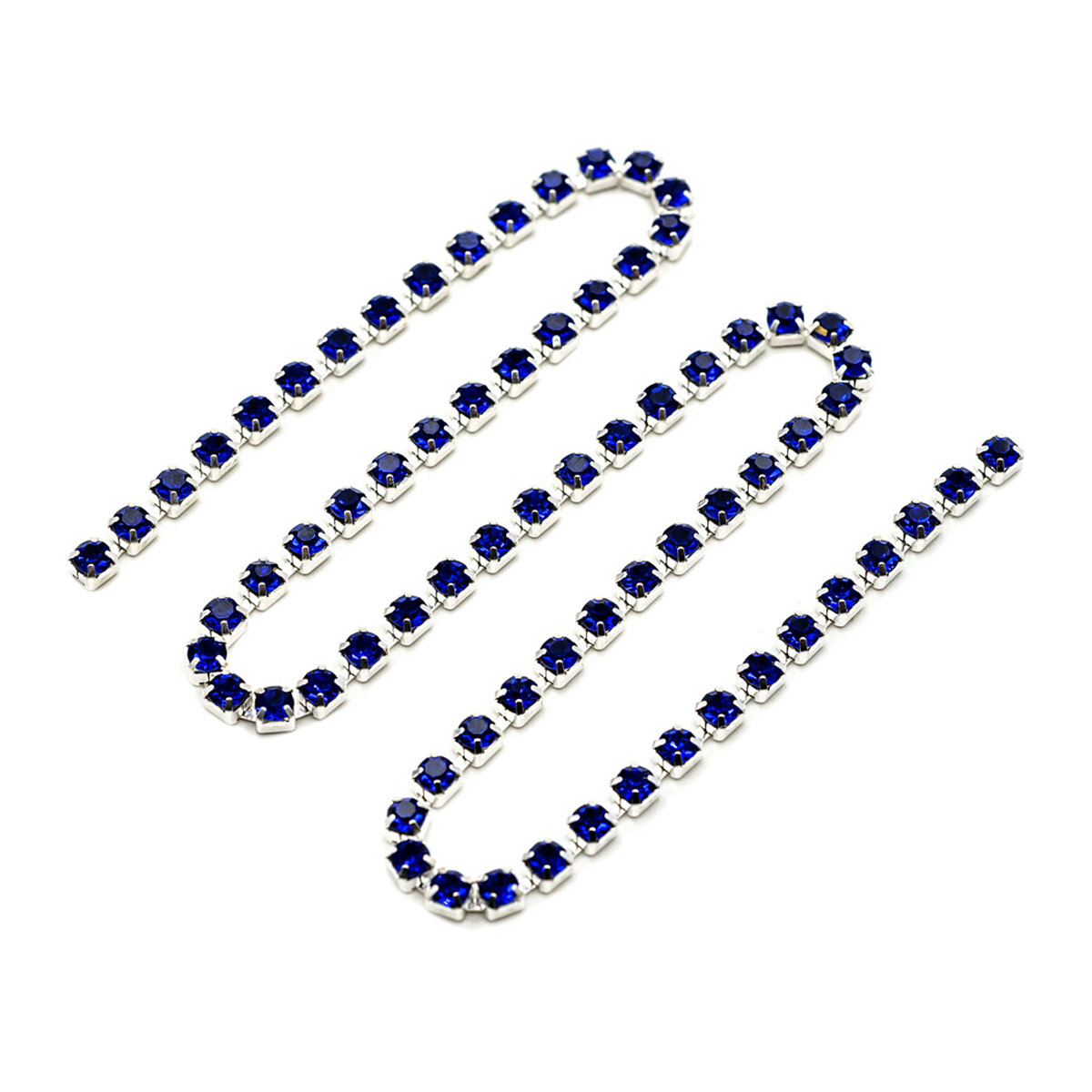 Стразовая цепочка для рукоделия 3 мм*30 см, серебристая, стразы сапфировые, Astra&Craft