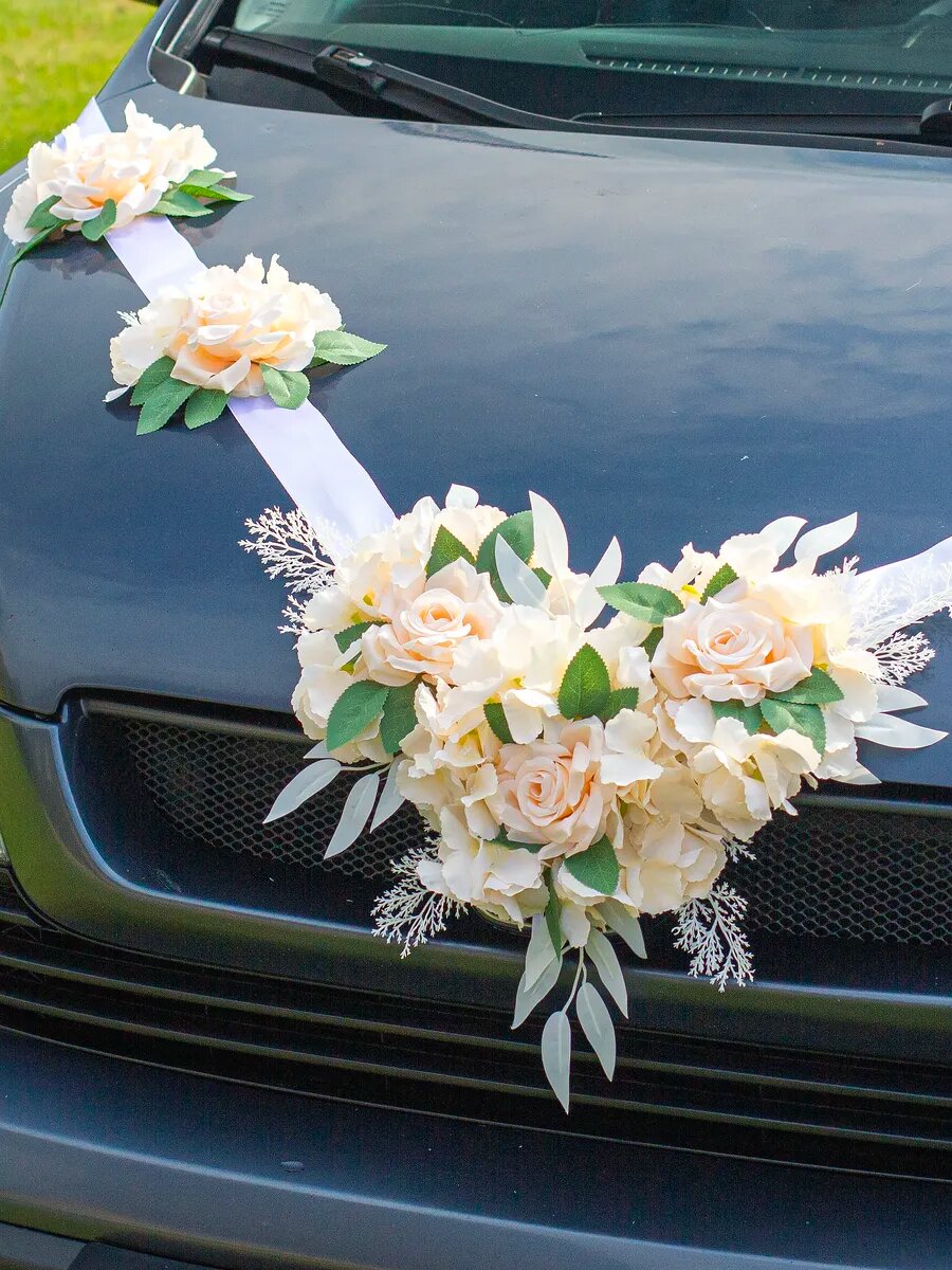 Свадебные ленты на машину молодоженов украшение капота авто