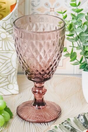 Бокал для вина благородный кубок в ромбик, стекло, розовый, 17 см, Boltze 1005613-2