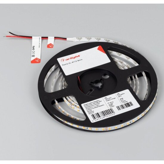 Светодиодная лента Arlight UL-A112-8mm 24V Warm3000 (7 W/m, IP20, 5m) (, 7 лет)