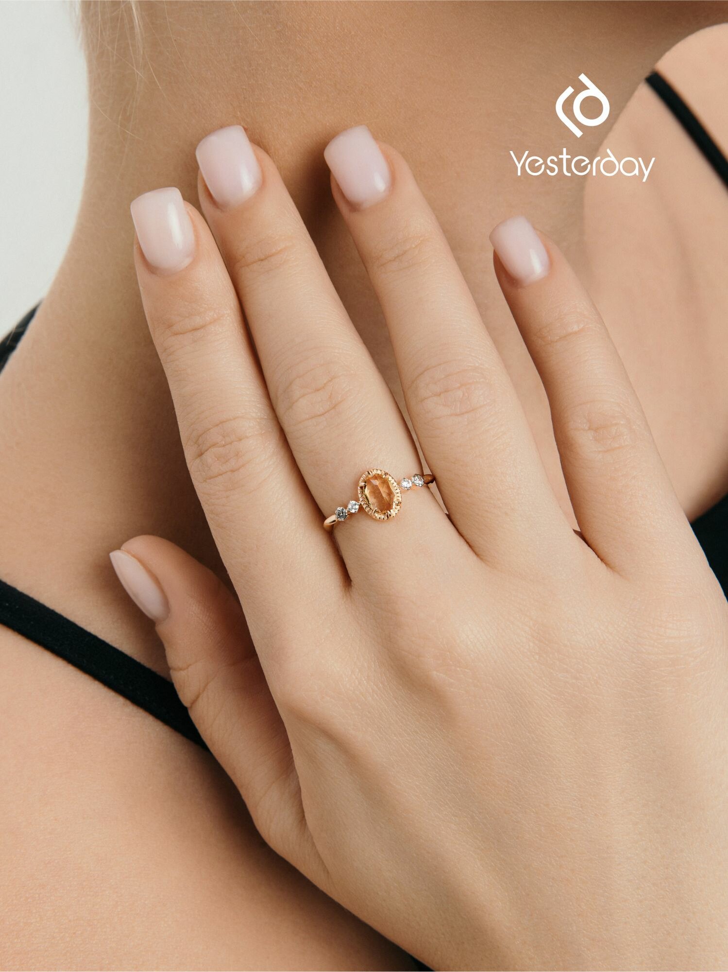 Кольцо, красное золото, 585 проба, цитрин, фианит