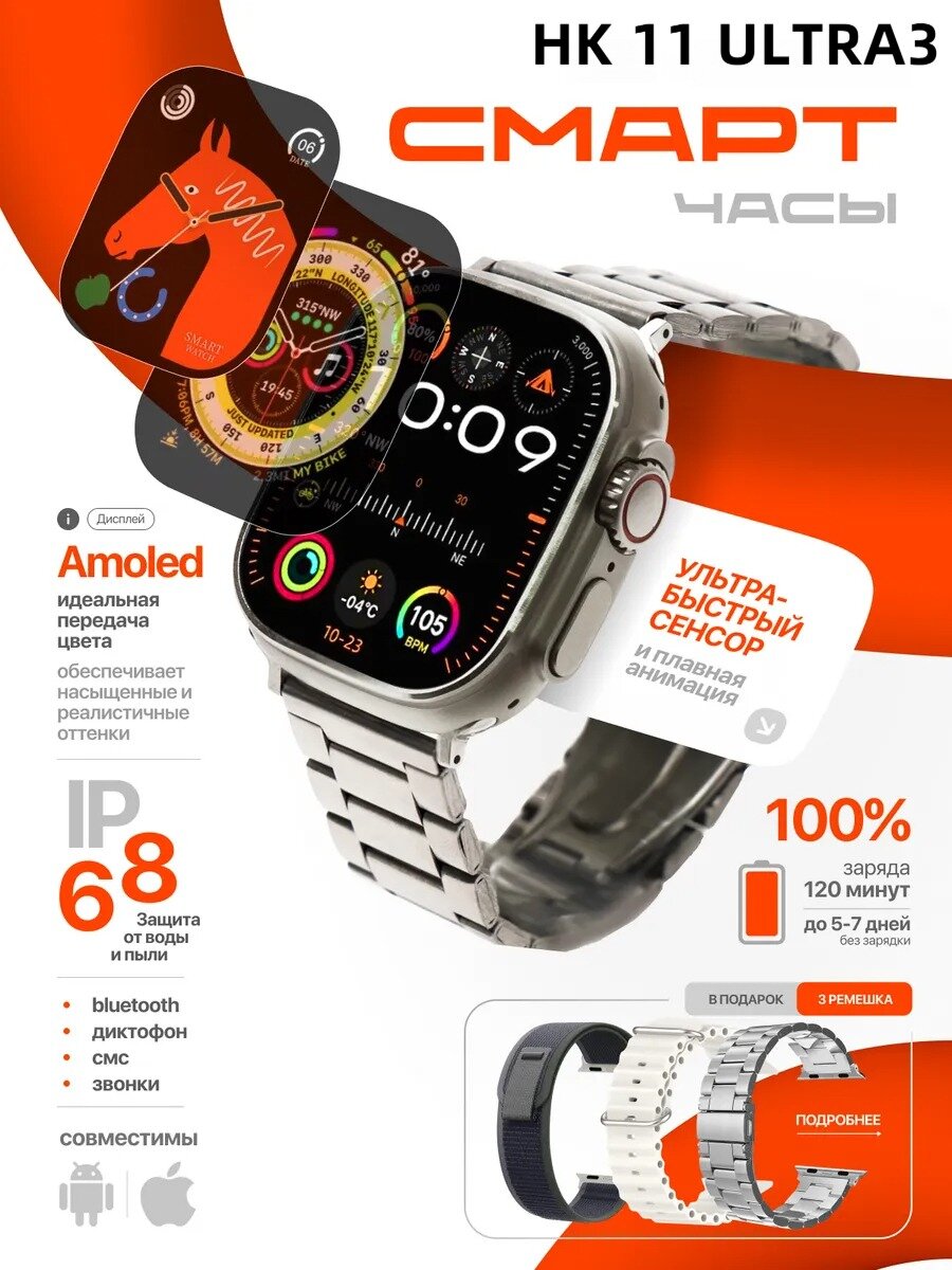 Смарт-часы JITE Ultra HK11, AMOLED экран, металлический корпус