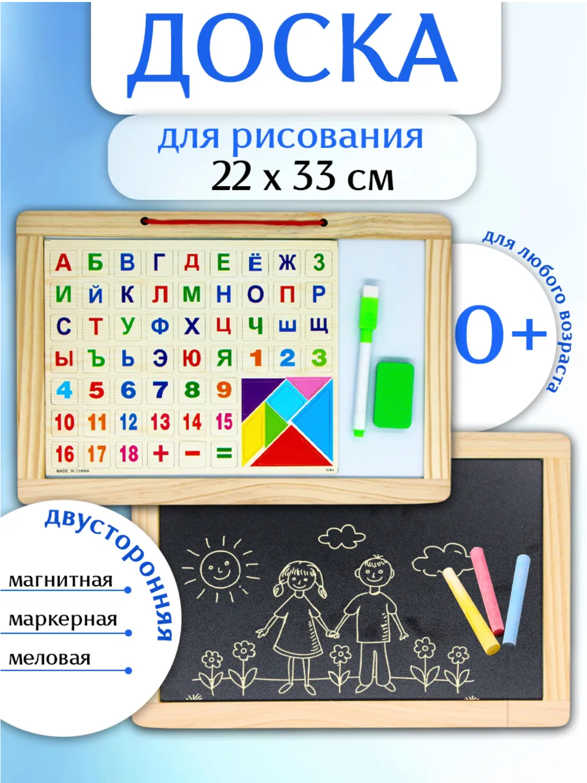 Магнитная доска двусторонняя, детская доска для рисования с магнитными цифрами и буквами