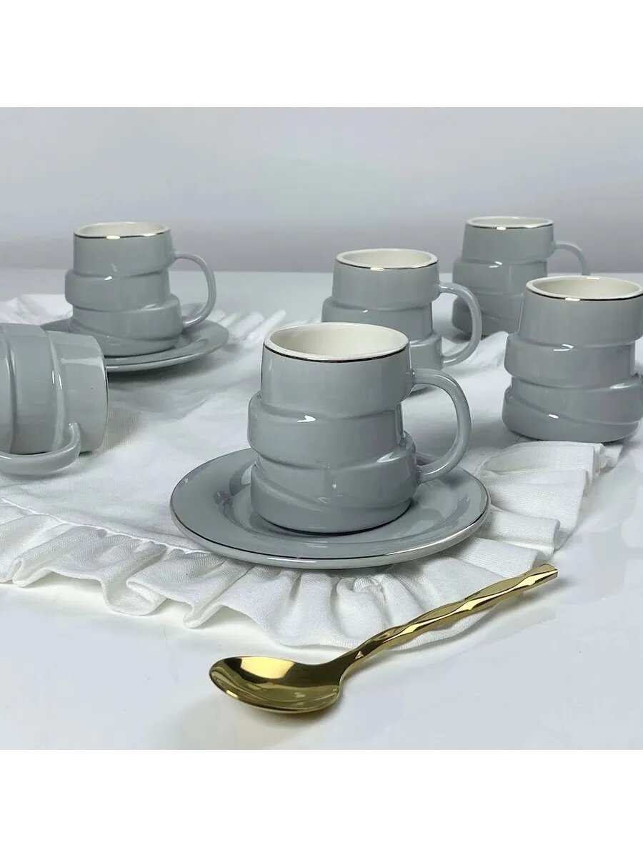 Кофейный набор на 6 персон 12 предметов Lenardi чашки 140мл, блюдца, фарфор