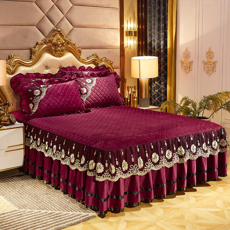 Комплект покрывала , с оборками и наволочками, стеганый, Красный 180*200cm