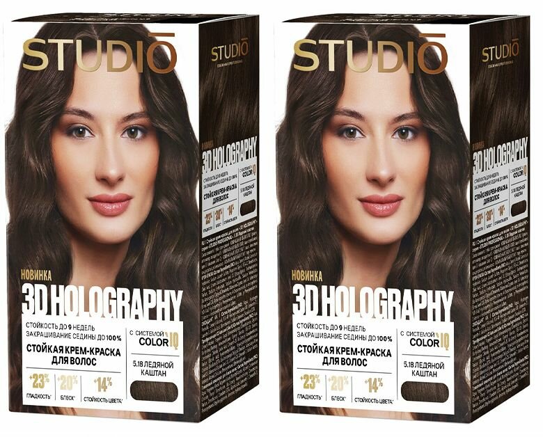 Краска для волос STUDIO 3D Holography Ледяной каштан 5.18 (2уп по 50мл)