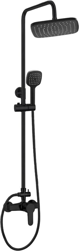 Душевая стойка Orange P01-912b со смесителем, черная, матовая, с тропическим душем, с девиатором, с лейкой, душевая система, нержавеющая сталь, рычаг сбоку