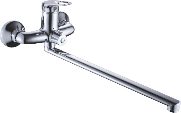 Смеситель с длинным изливом для ванны Cron CN37 CN2237 с душевым гарнитуром, поворотный, металлический, хром, глянцевый, смеситель для ванны с душем, рычажный, с настенным держателем