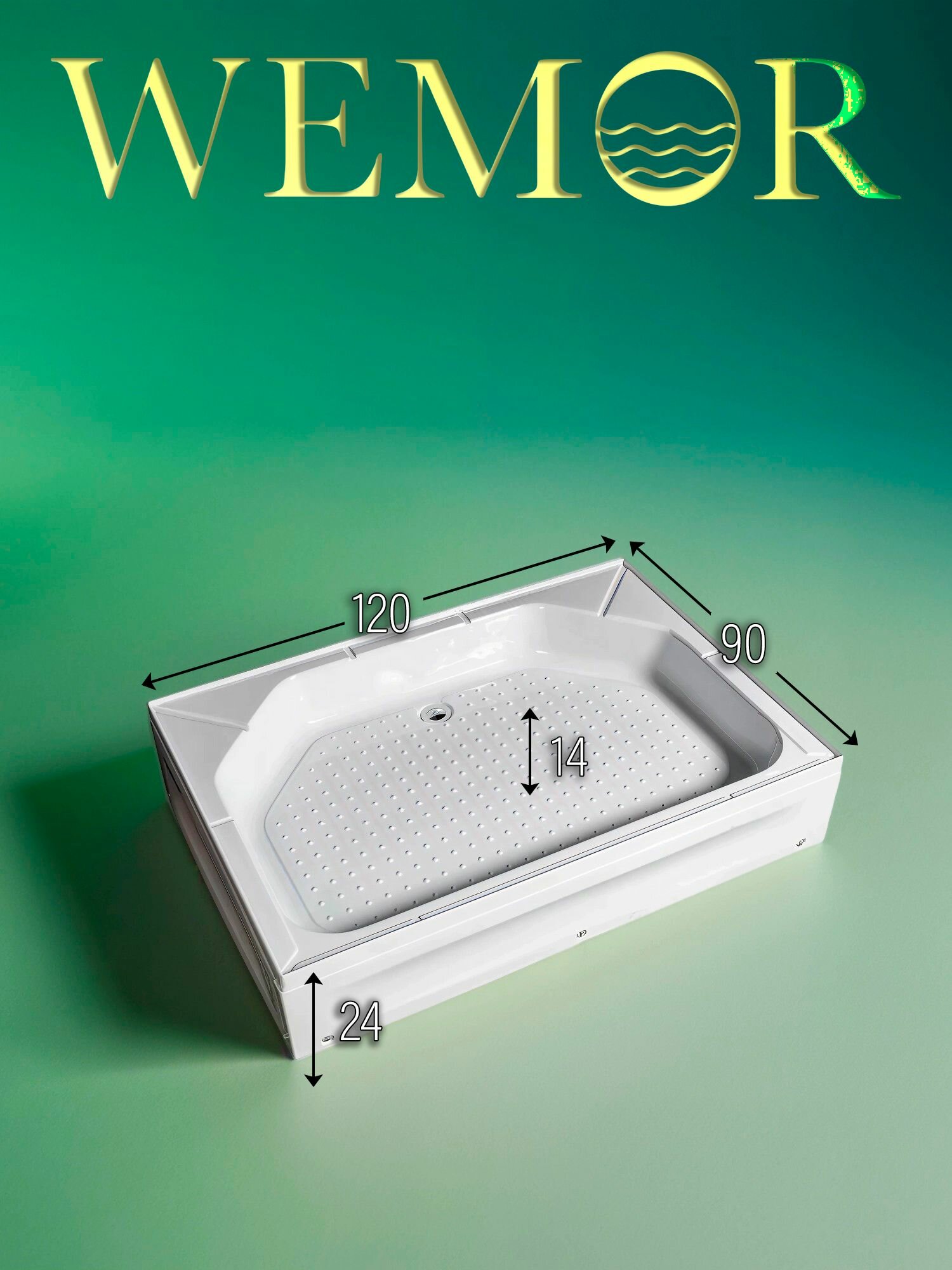 Душевой поддон River WEMOR 120х90х24 S прямоугольный, белый, акрил