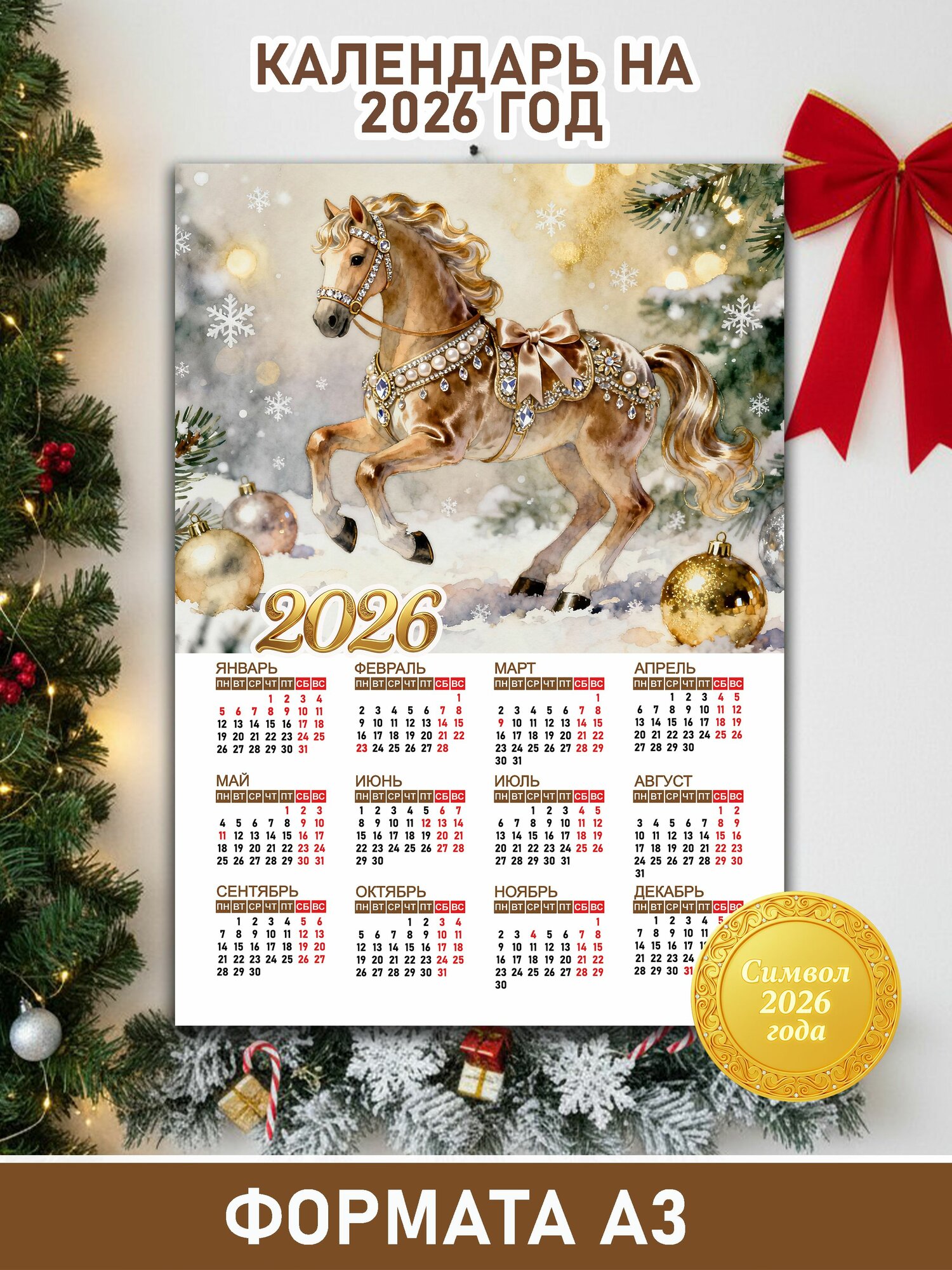 Настенный календарь на 2026 год формата А3