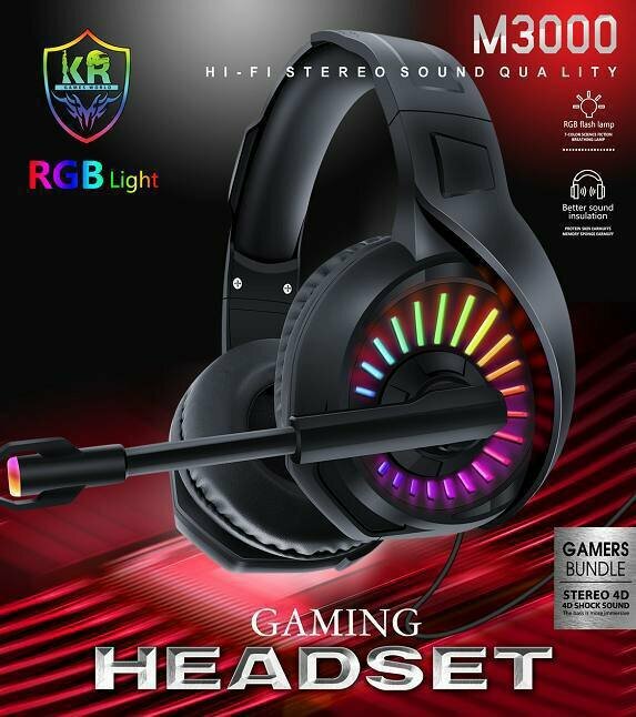 Наушники проводные игровые с RGB - подсветкой и объемным звуком M3 / Кибер Game ПК, PS3, PS4, PS5, xbox накладные, регулируемые