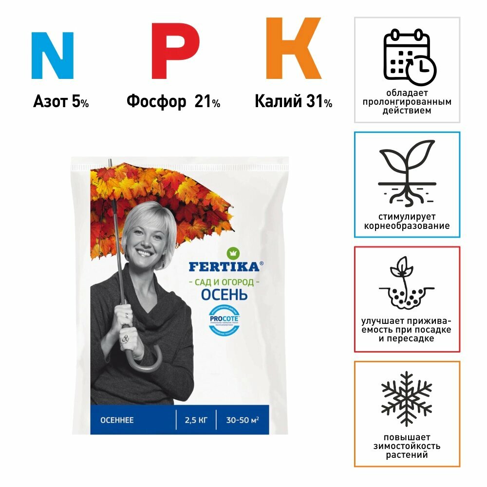Удобрение минеральное FERTIKA "Осень", универсальное, гранулированное, 2,5 кг