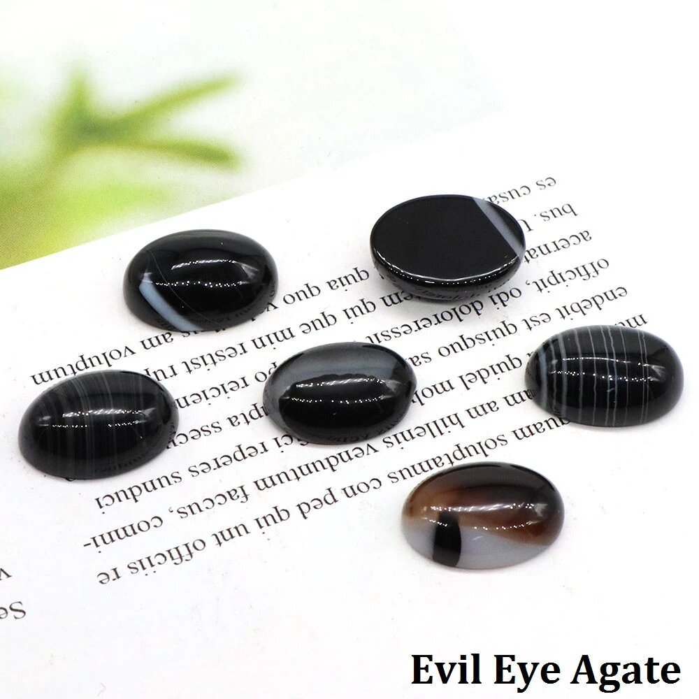 Натуральные кристаллы, овальные бусины-кабошоны, 5 шт. Черный, 18x25mm, Evil Eye Agate