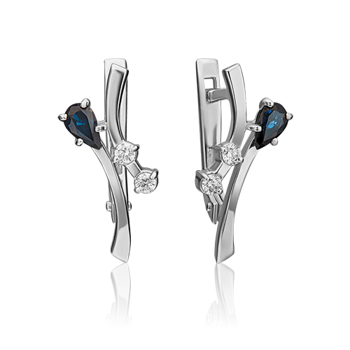 Серьги, белое золото, 585 проба, сапфир, бриллиант