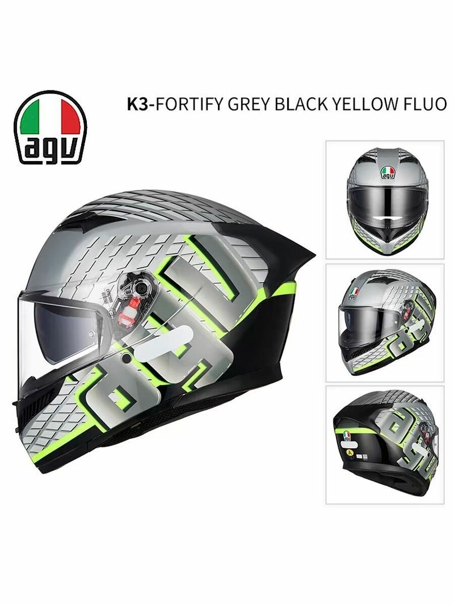 Мотоциклетный шлем AGV K3, цвет: черный, серебристый, размер: XL
