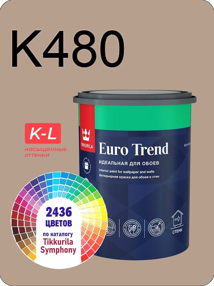 Краска для обоев Tikkurila Euro Trend 0,9л. насыщенные оттенки K480